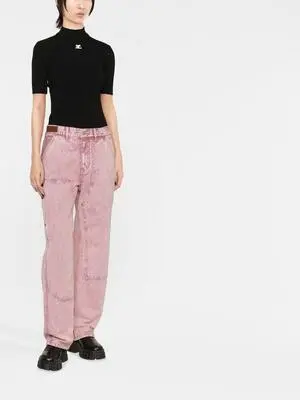 COURREGES Short Sleeves Ribbed Knitted Sweater