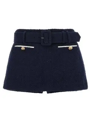 SELF-PORTRAIT Bouclé Wool Skort - Blue
