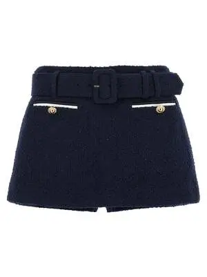 SELF-PORTRAIT Bouclé Wool Blend Skort - Blue