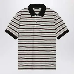Prada Ivory/garnet Striped Cotton Polo Shirt - Cream