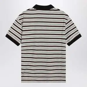 Prada Ivory/garnet Striped Cotton Polo Shirt