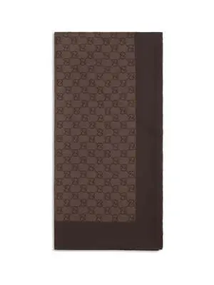 Gucci Gg Silk Twill Jacquard Scarf - Brown