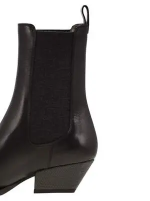Brunello Cucinelli Classic Leather Chelsea Boot With Precious Block Heels - Black