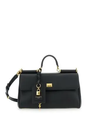 Dolce & Gabbana My Sicily' Medium Handbag With Lock Detail And Adjustable Removable Leather Shoulder Strap For - Black
