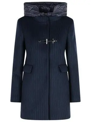 FAY Navy Wool Blend Coat - Blue