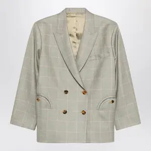 BLAZÉ MILANO Double-breasted Beige Blazer With Pink Check Pattern - Gray