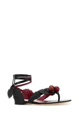 Valentino Garavani Leather Cherryfic Thong Sandals - Black