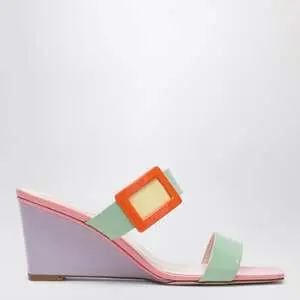 ROGER VIVIER Belle Vivier Wedge Mules In Green/purple Patent Leather - Multicolor