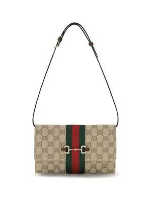 Gucci Horsebit Web Wallet With Shoulder Strap - Brown