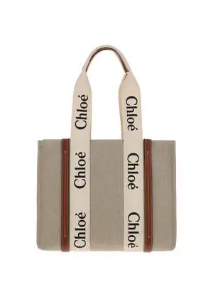 Chloé Woody Canvas Shoulder Bag - Cream