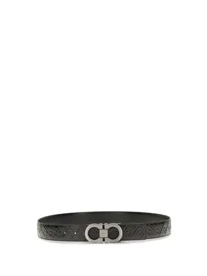 FERRAGAMO Leather Gancini Belt - Black