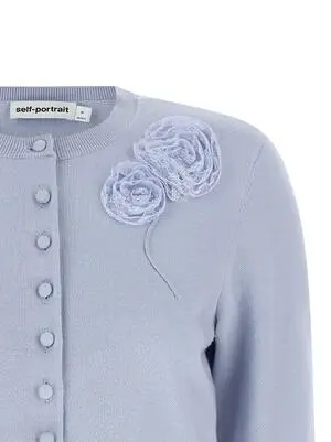 SELF-PORTRAIT Flower Knit' Cardigan - Blue