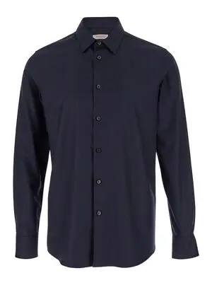 Valentino Garavani Blue Shirt With Classic Collar In Wool Blend - Multicolor