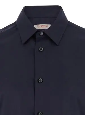 Valentino Garavani Blue Shirt With Classic Collar In Wool Blend