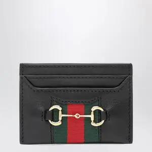 Gucci Web Cardholder With Horsebit In Leather - Black