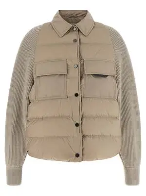 Brunello Cucinelli Shiny Flap Detail' Down Jacket - Cream