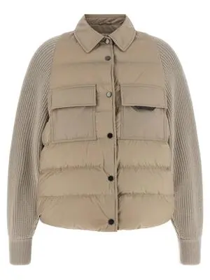 Brunello Cucinelli Shiny Flap Detail Down Jacket - Cream