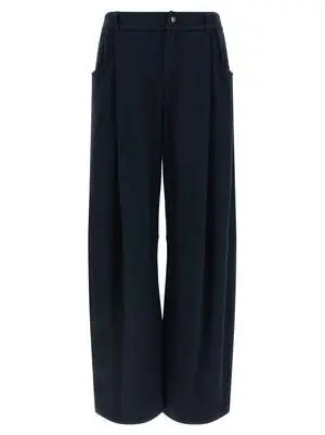 Brunello Cucinelli Wide Leg Cotton Silk Trousers - Blue