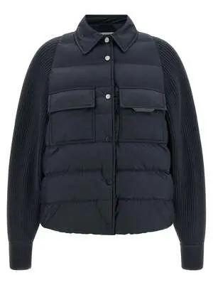 Brunello Cucinelli Shiny Flap Detail' Down Jacket - Blue