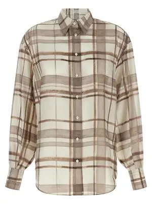 Brunello Cucinelli Check Patterned Silk Shirt - Cream