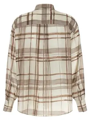 Brunello Cucinelli Check Patterned Silk Shirt - Cream