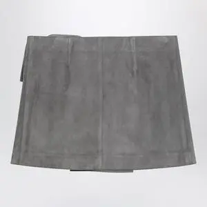 AMI Paris Suede Mini Skirt With Large Buckle Belt - Gray