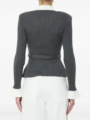 SELF-PORTRAIT Belted Ribbed Cardigan - Multicolor