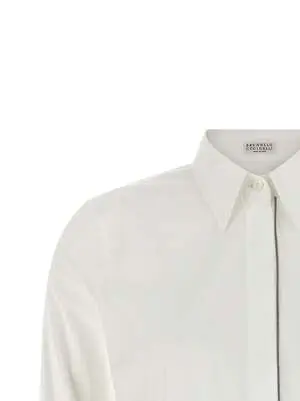 Brunello Cucinelli Shiny Trim Stretch Cotton Poplin Shirt