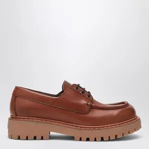 Prada Laced Moccasins In Cognac Leather - Brown
