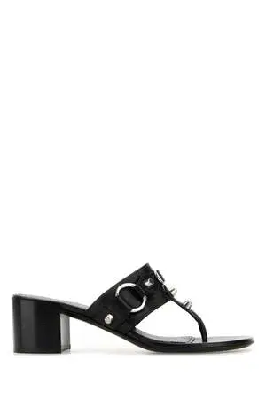 Balenciaga Leather City Thong Mules - Black