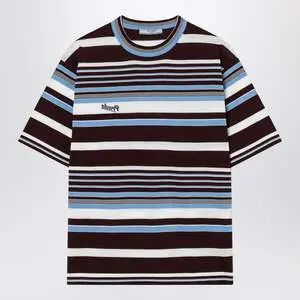 Prada Amaranth And Light Blue Striped Cotton T-shirt - Multicolor