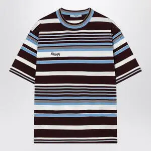 Prada Amaranth And Light Blue Striped Cotton T-shirt - Multicolor