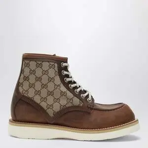 Gucci Laced Ankle Boot With Gg Insert - Brown