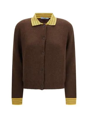 Prada Sweater With A Classic Collar And Front Button Fastening - Brown