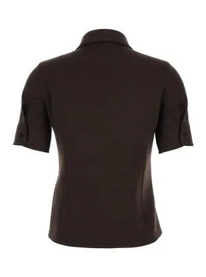 Gucci Shirt With Polo Style Pointed Collar In Wool And Cotton Blend - Brown