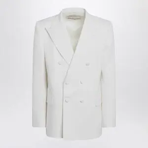 Valentino Garavani Milk-colored Double-breasted Jacket In Wool - White