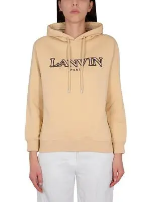 LANVIN Logo Embroidered Hooded Sweatshirt - Cream