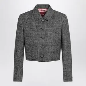 Gucci Cropped Wool Jacket With /white Texture - Black