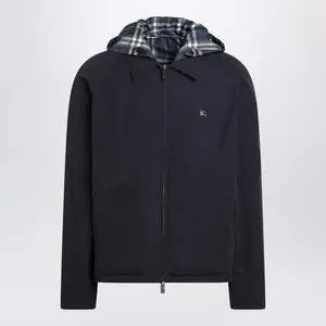 Burberry Checked Hooded Windbreaker - Blue