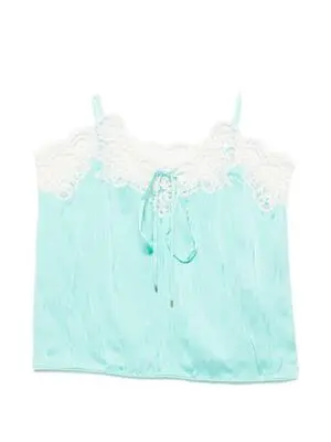 Chloé CHLOÉ Spaghetti Strap Lace Trim V-Neck Front Tie Top Multicolor