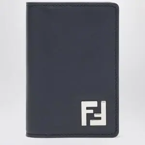 Fendi Dark Leather And Ff Canvas Card Holder - Blue