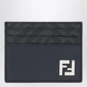 Fendi Dark Leather And Ff Canvas Card Holder - Blue