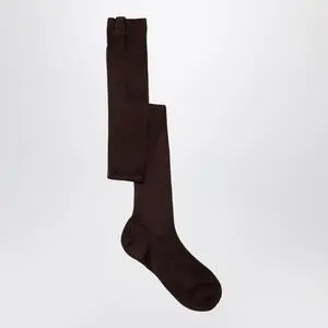Miu Miu Silk-blend Ribbed Thigh High Socks - Brown