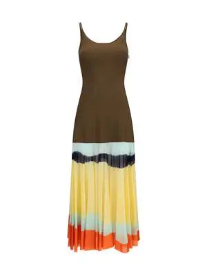 Fendi Long Dress With Color-striped Skirt - Multicolor
