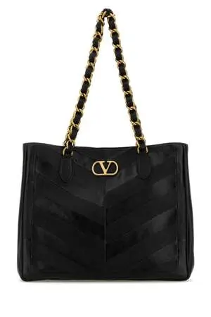 Valentino Garavani Leather Laseine Shopping Bag - Black