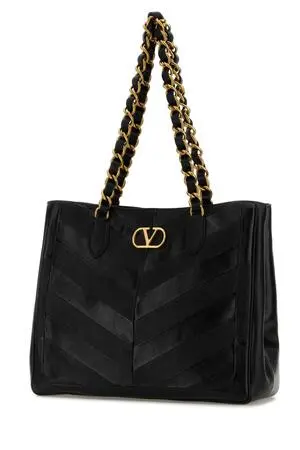 Valentino Garavani Leather Laseine Shopping Bag - Black