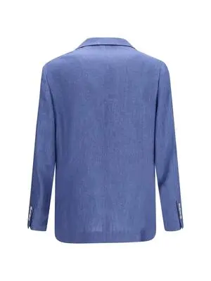 Brunello Cucinelli Deconstructed Single-breasted Jacket In Mélange Linen - Blue