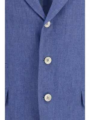 Brunello Cucinelli Deconstructed Single-breasted Jacket In Mélange Linen - Blue
