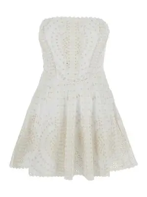 CHARO RUIZ IBIZA Charo Ruiz Women 'Clem' White Dress With Flounce Skirt And All-Over Embroidery In Cotton And Linen Blend Woman