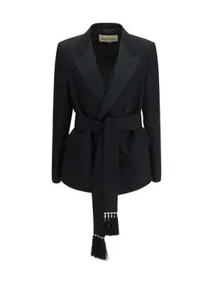 Valentino Garavani Double-breasted Virgin Wool Blazer With Belt - Black